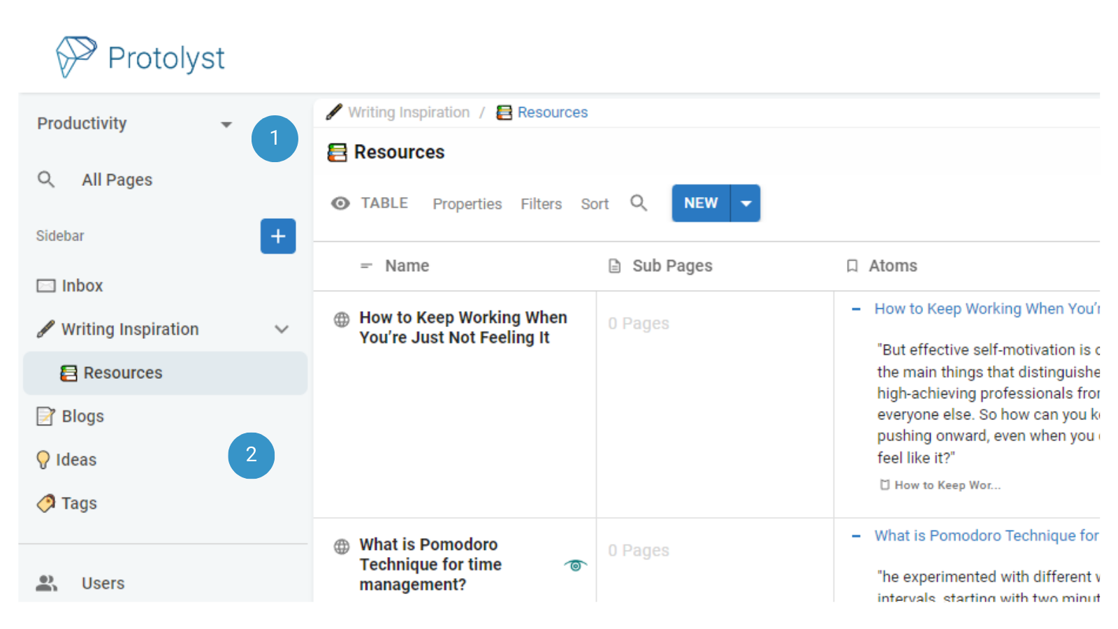 Workspace Layout - Protolyst